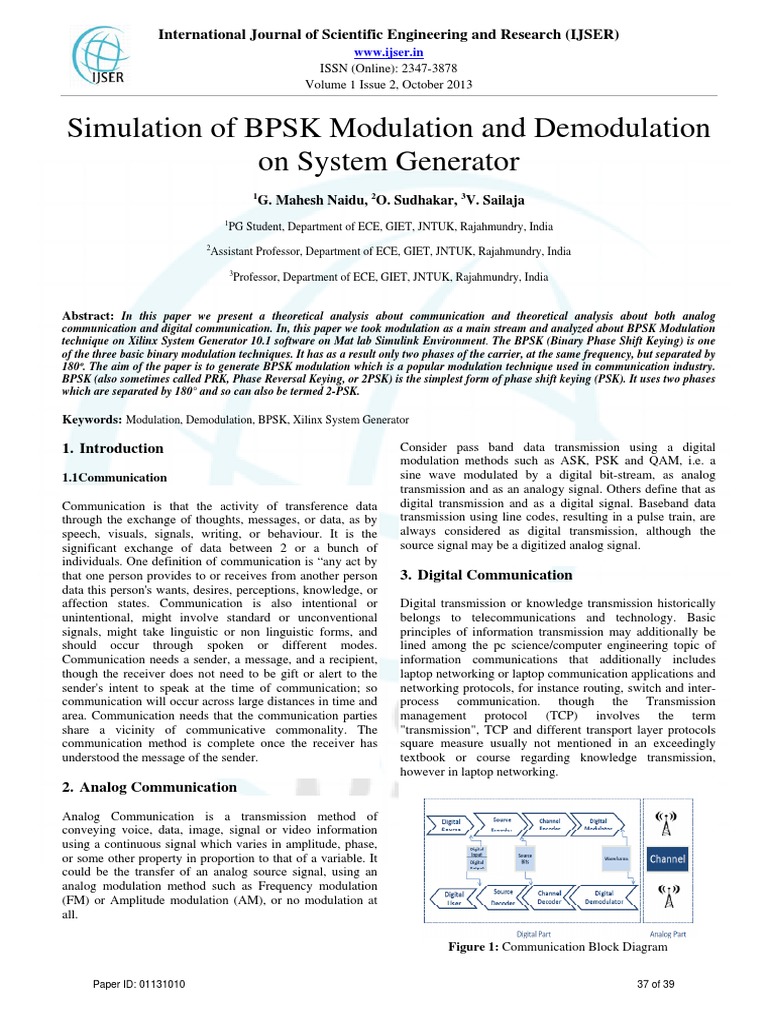 Simulation of BPSK Modulation and Demodulation On System Generator ...