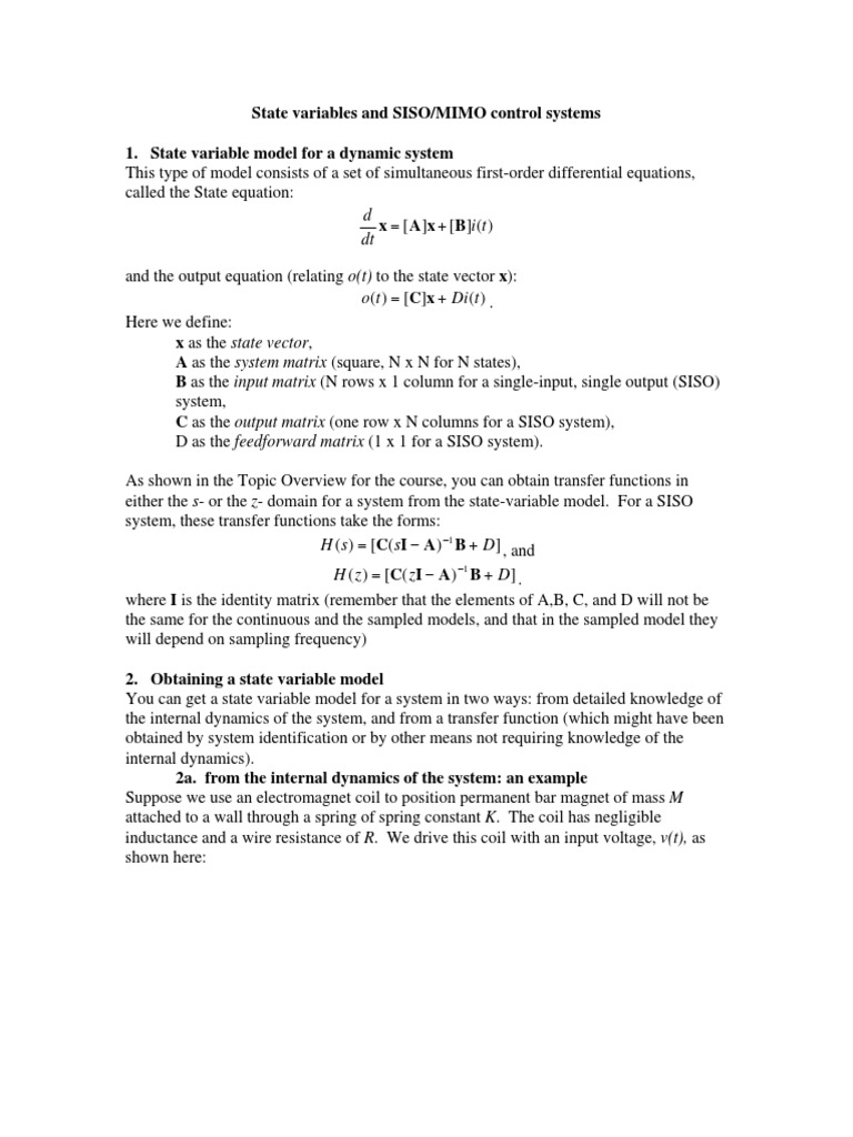 State Variable 07 Pdf Control Theory Systems Science