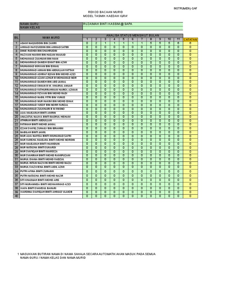 Rekod Bacaan Murid Iqra' 2023 | PDF