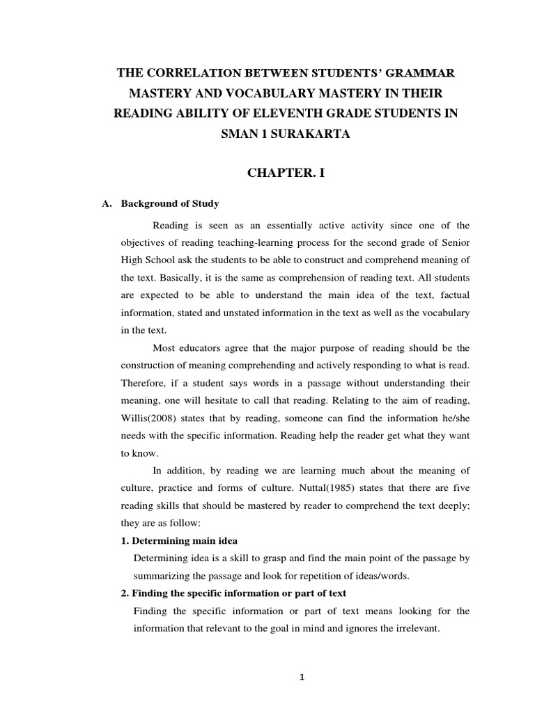 The Correlation Between Students' Grammar Mastery and Vocabulary Mastery in Their Reading ...