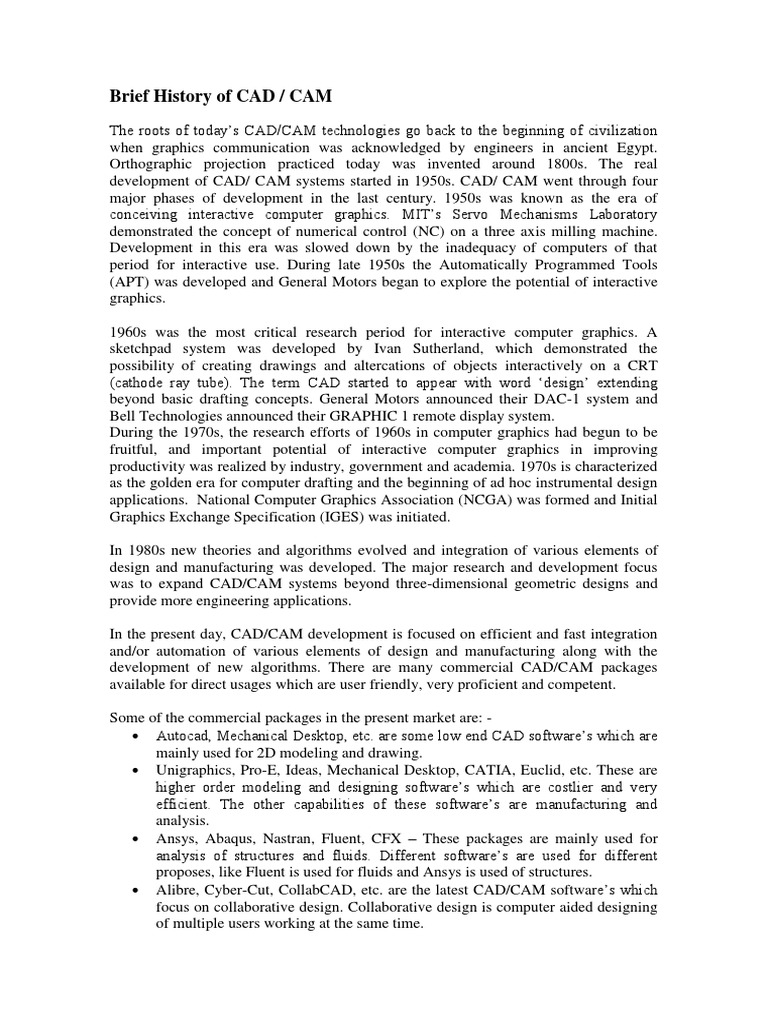 Brief History of CAD | PDF | Computer Aided Design | Numerical Control
