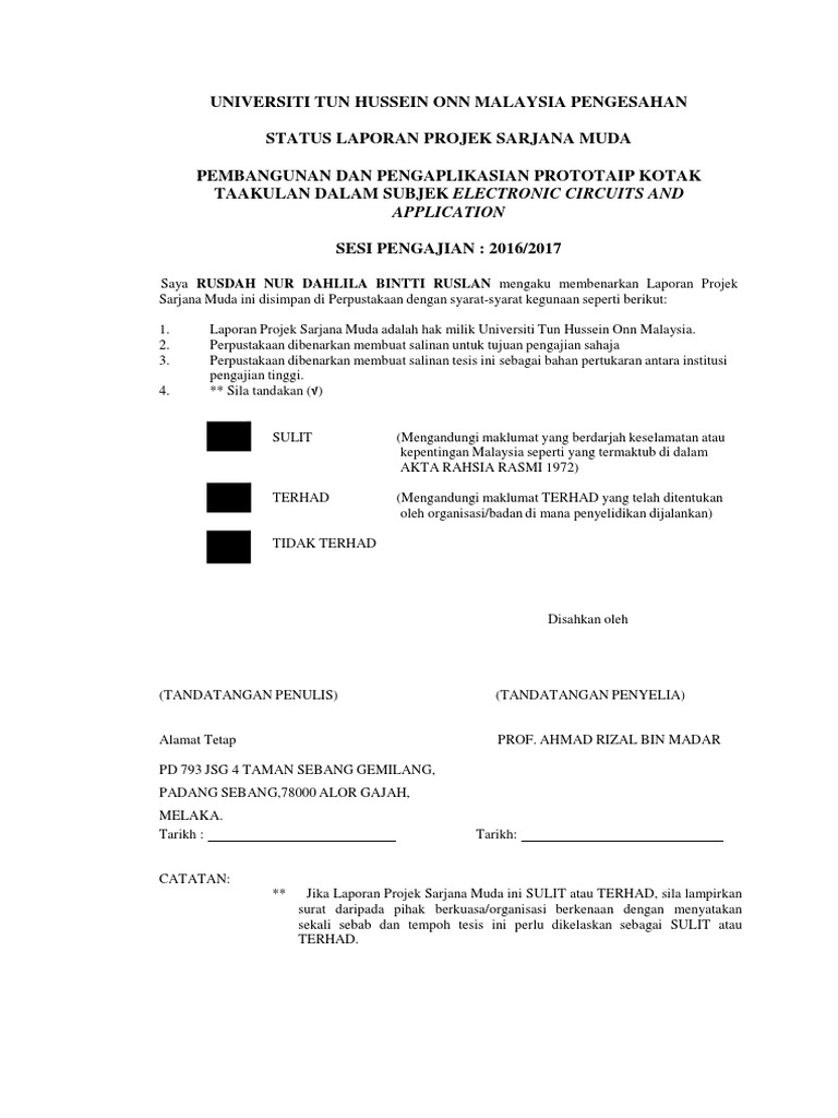 Contoh Pengesahan Report PSM | PDF