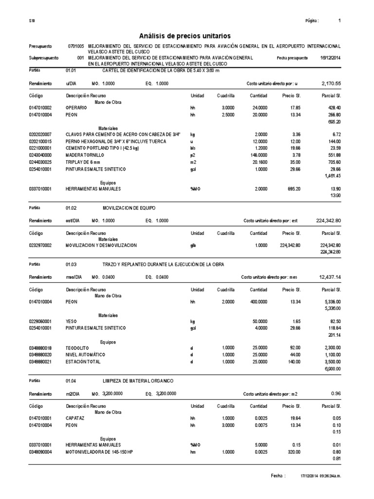 Analisis de Precios Unitarios | Materiales de construcción | Industrias