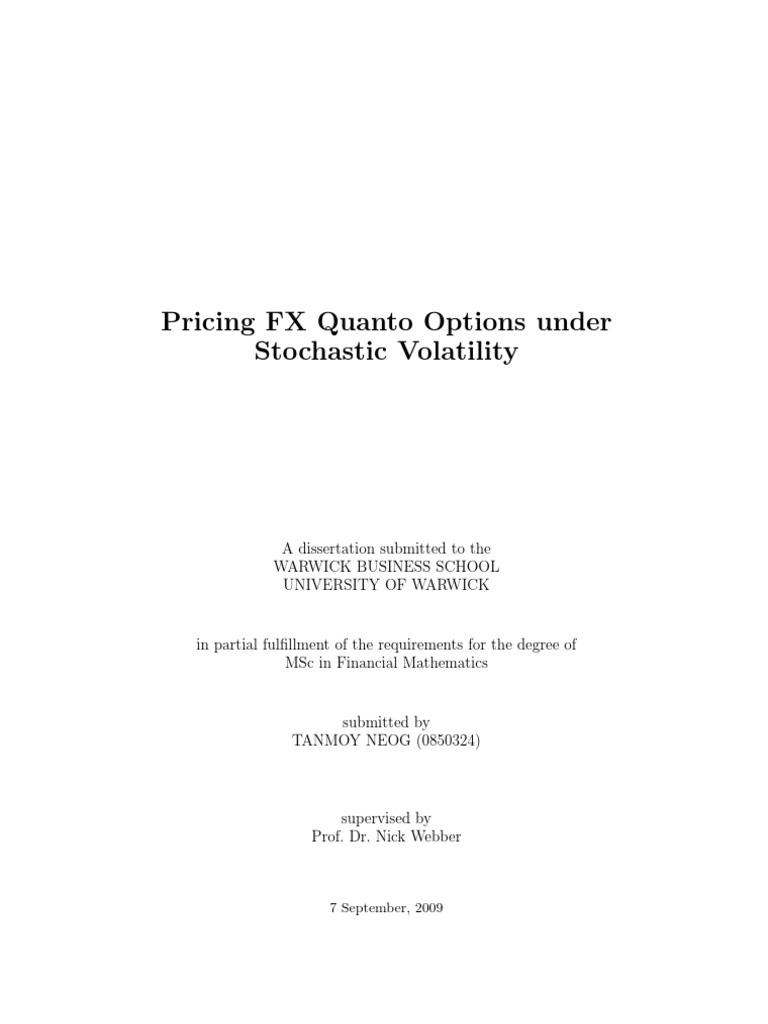 Pricing of Quanto Options | PDF | Option (Finance) | Black–Scholes Model