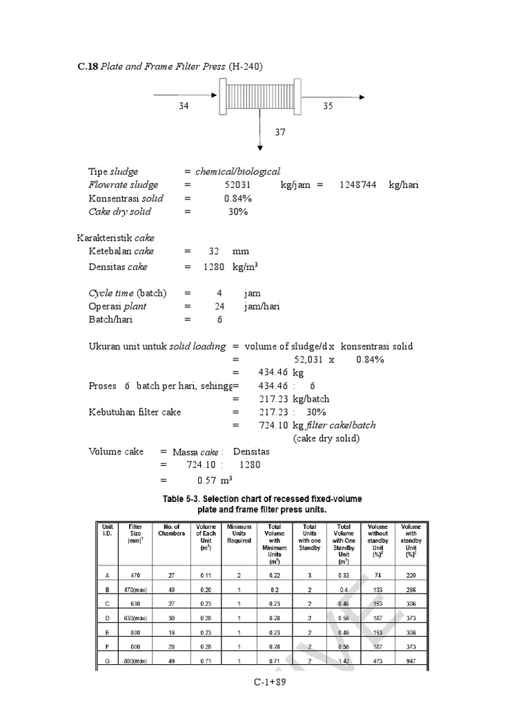 Specification and Sizing Calculations for a Plate and Frame Filter ...