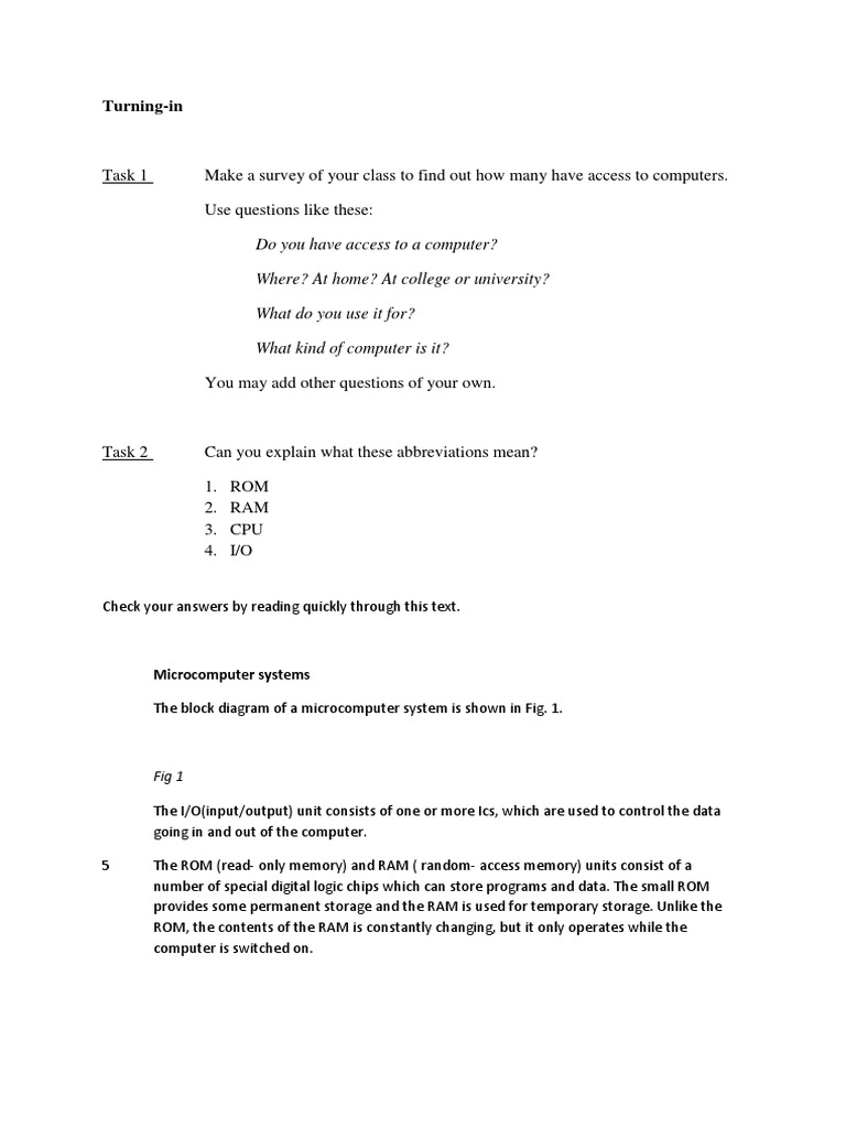 Task 1 Make A Survey of Your Class To Find Out How Many Have Access To ...