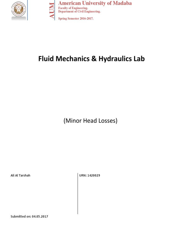 Fluid Mechanics & Hydraulics Lab: (Minor Head Losses) | PDF | Friction | Fluid Dynamics