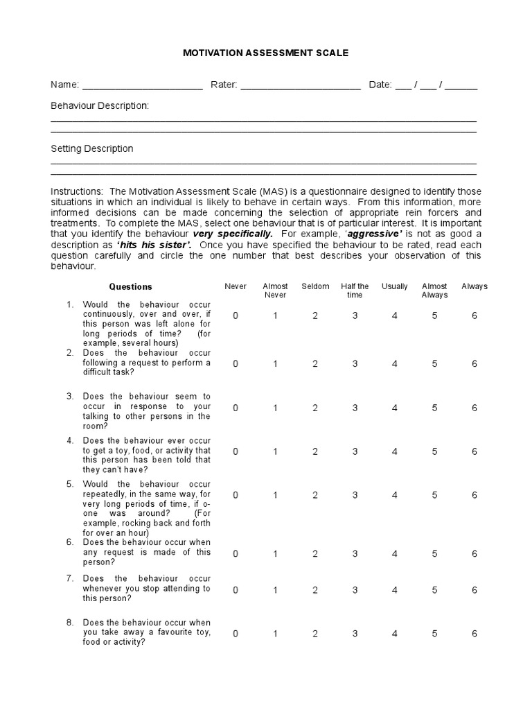 Motivation Assessment Scale: Questions | PDF | Motivation | Motivational