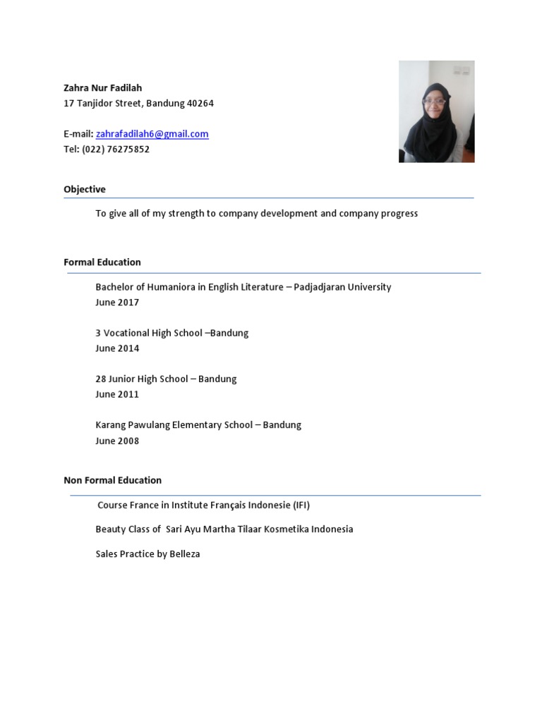 CV Zahra Nur Fadilah | PDF