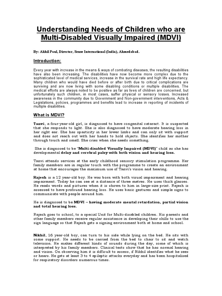 Understanding Needs of Children Who Are Multi-Disabled Visually Impaired (MDVI) | PDF | Visual ...