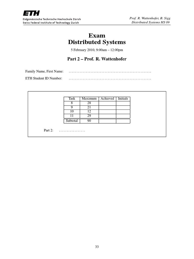 Exam Distributed Systems: Part 2 - Prof. R. Wattenhofer | PDF ...