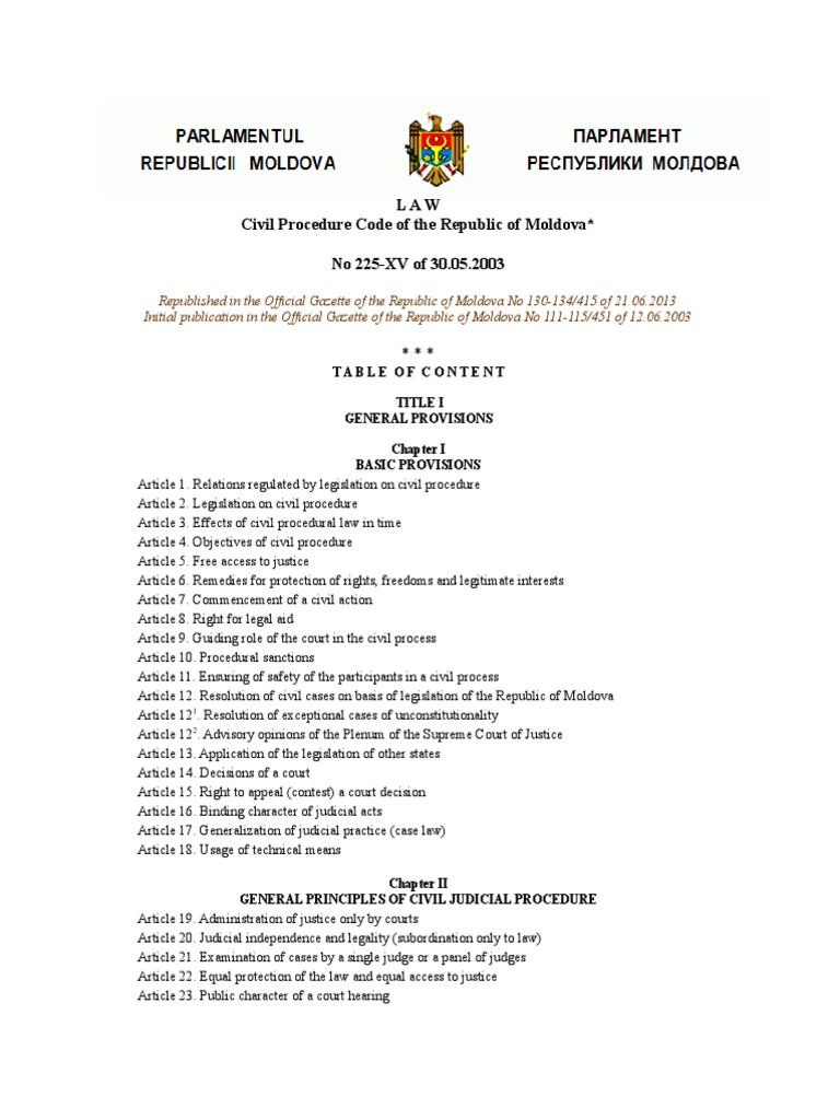 Civil Procedure Code of The Republic of Moldova 30jan2014 en | PDF ...