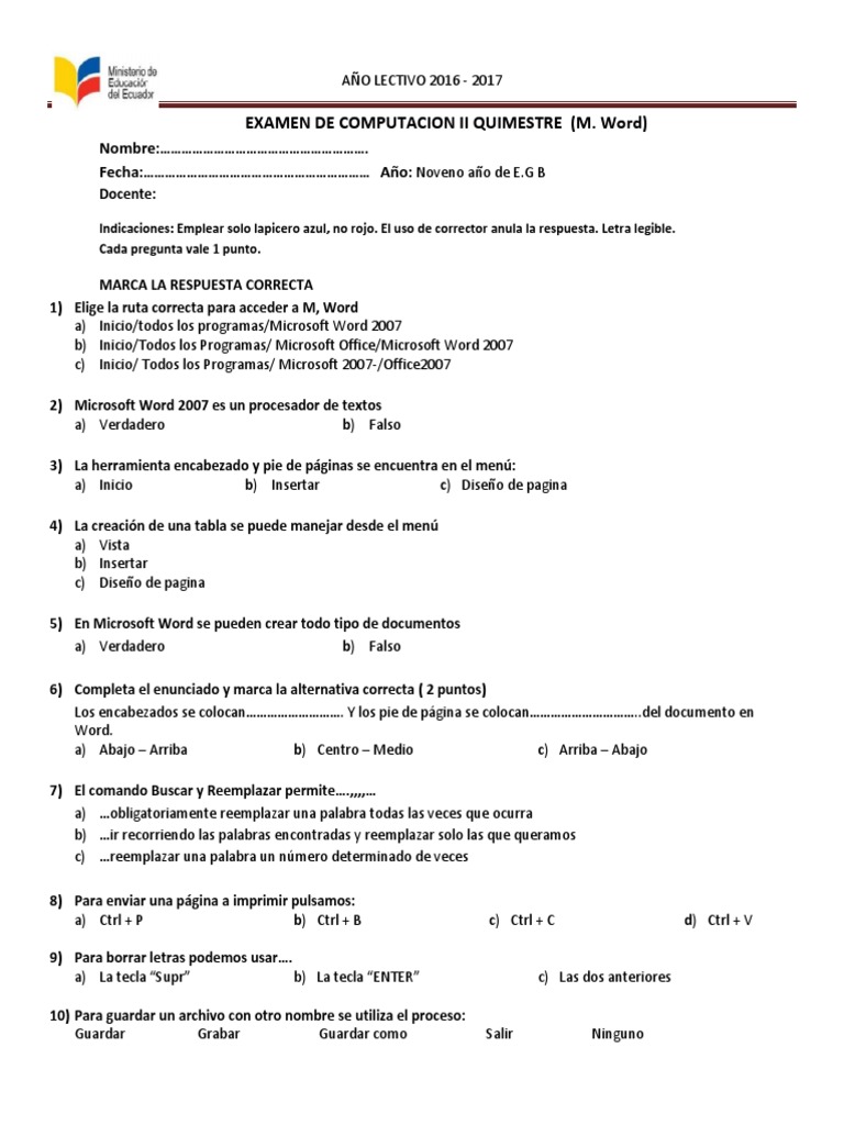 Examen de Computacion | PDF