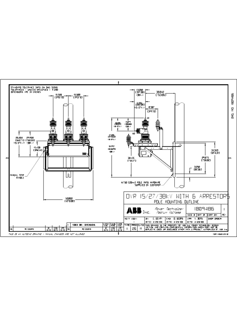 ABB OVR 3 Recloser Pole Mounting Outline 1B09486 | PDF