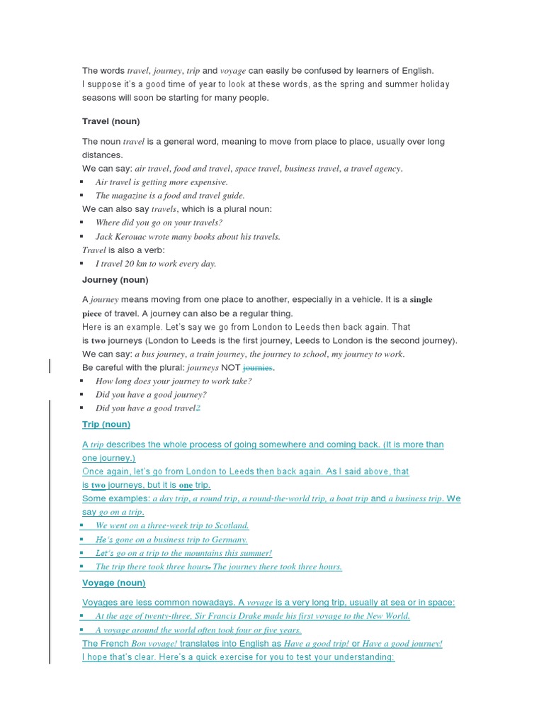 Travel (Noun) : Travel Journey Trip Voyage | PDF
