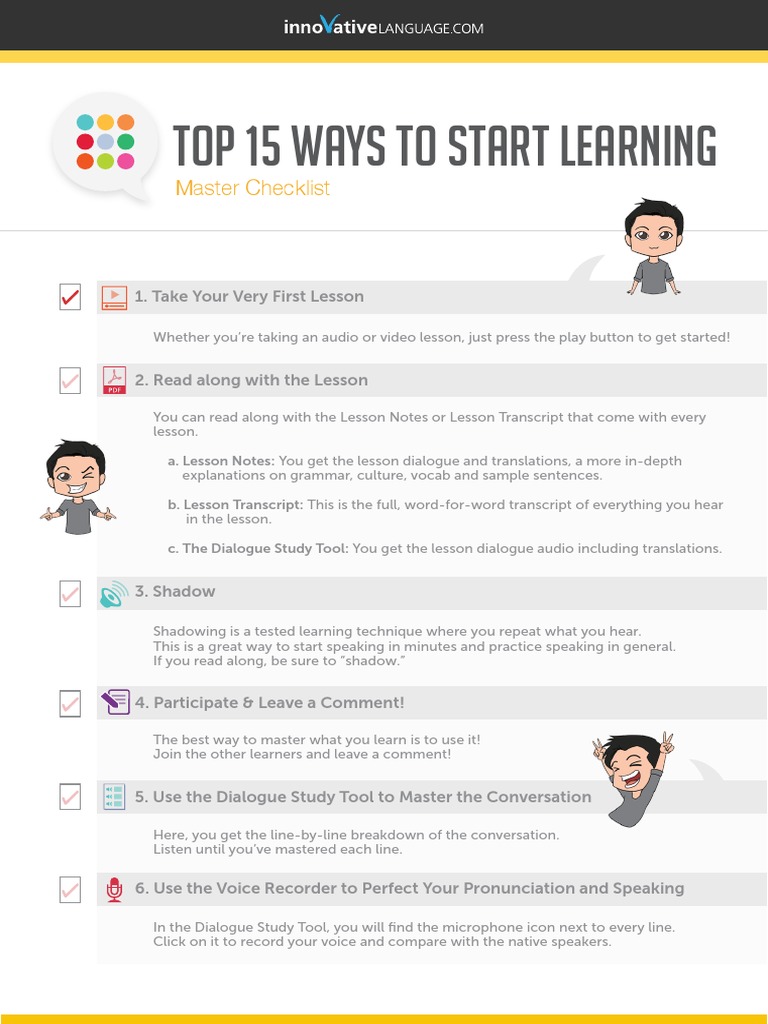 Top 15 Ways To Start Learning: Master Checklist | PDF | Vocabulary ...