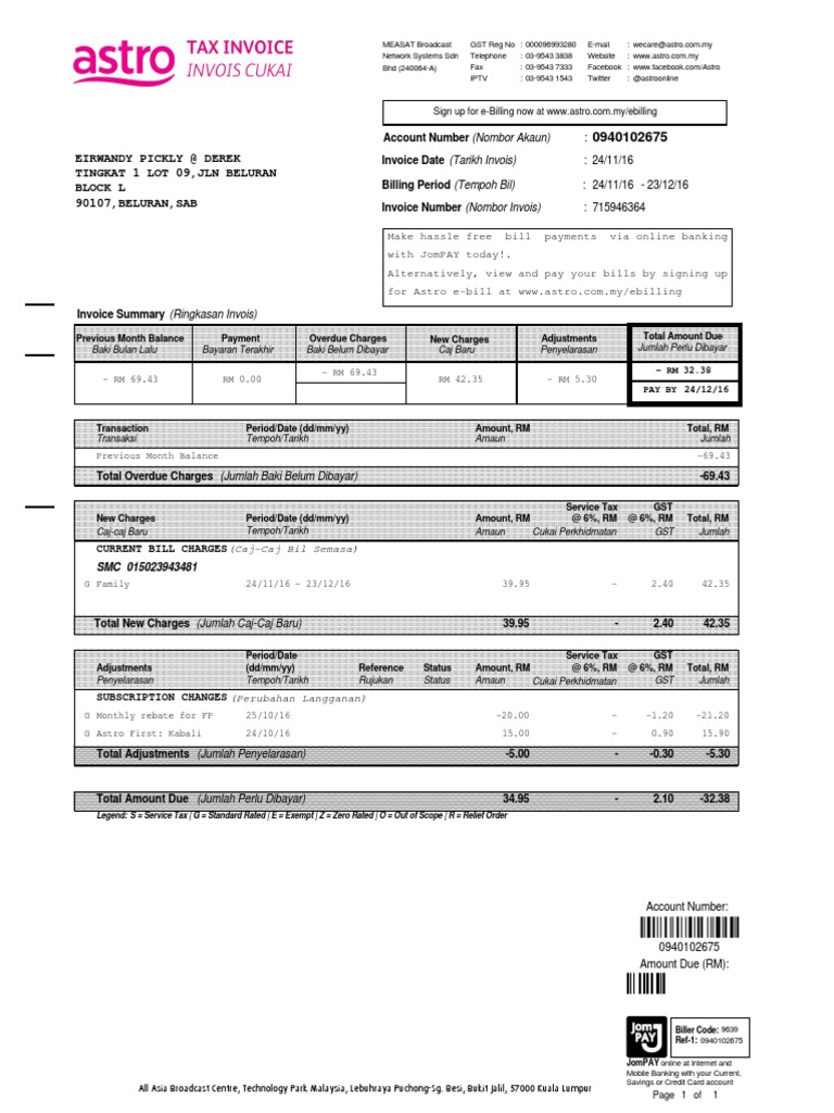 Pay your Astro bill online via JomPAY | PDF | Invoice | Payments
