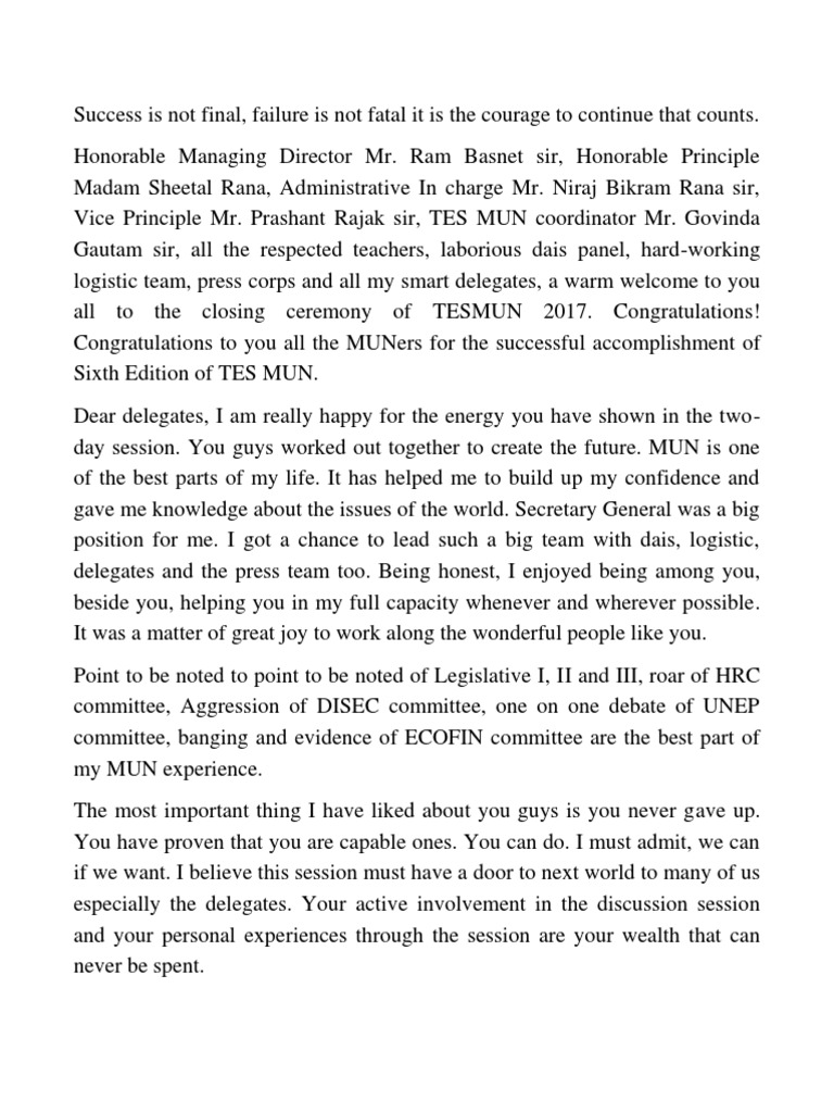 Closing Speech of The Secretary General | PDF | Science | Philosophical ...