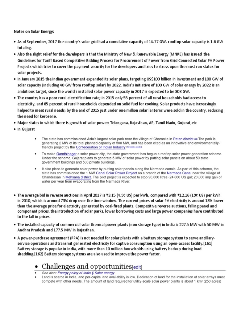Notes On Solar Energy | PDF | Solar Power | Depreciation