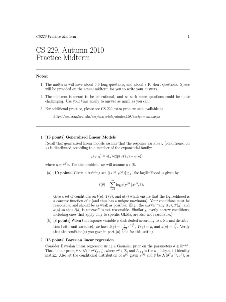 Practice Midterm 2010 | PDF | Support Vector Machine | Regression Analysis