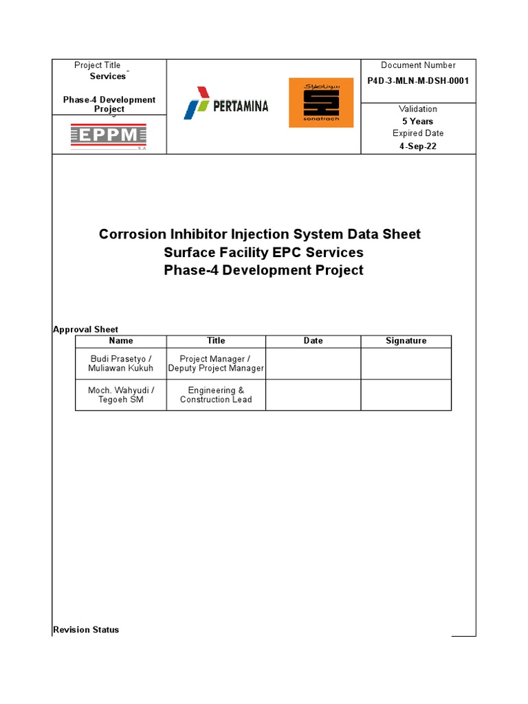 Corrosion Inhibitor Injection System Data Sheet Surface Facility EPC ...