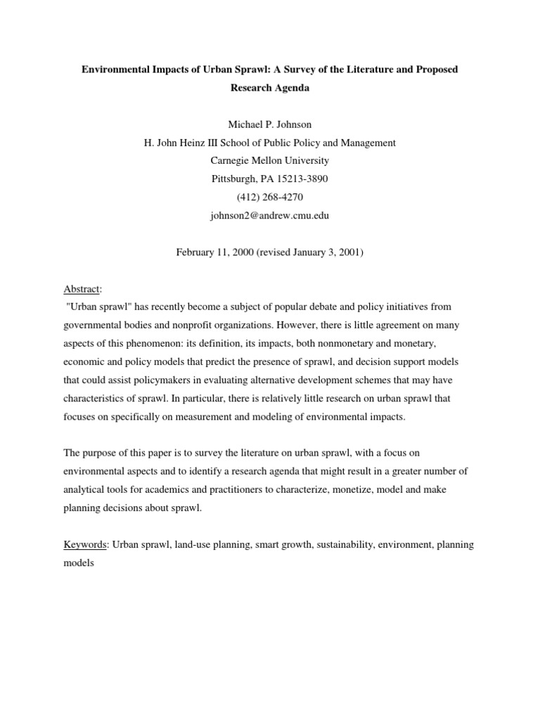 Environmental Impacts of Urban Sprawl | PDF | Urban Sprawl | Cost ...