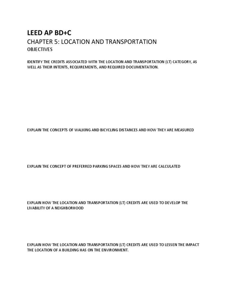LEED BD+C Chapter 5 - Location and Transportation Study Guide | PDF ...