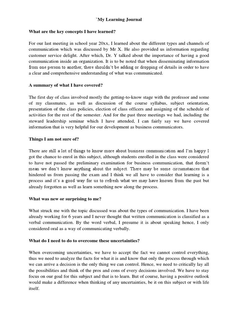 'My Learning Journal What Are The Key Concepts I Have Learned? | PDF ...