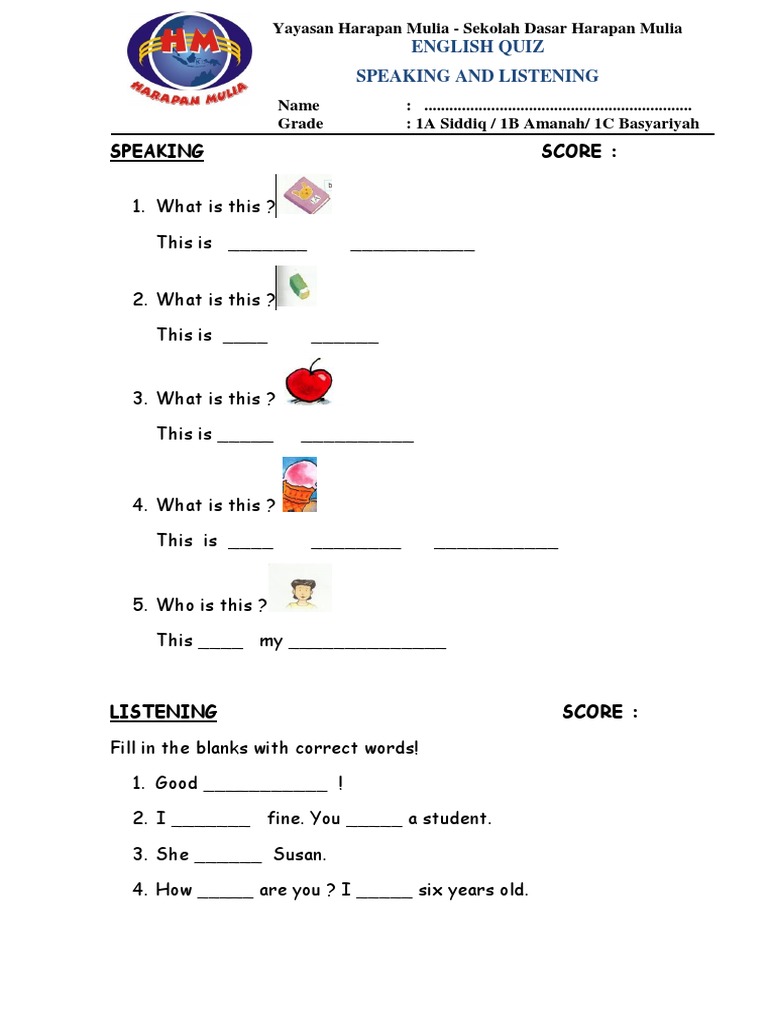 Speaking Score:: English Quiz Speaking and Listening | PDF