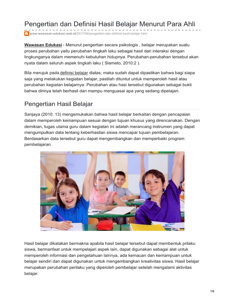 Pengertian Dan Definisi Hasil Belajar Menurut para Ahli | PDF