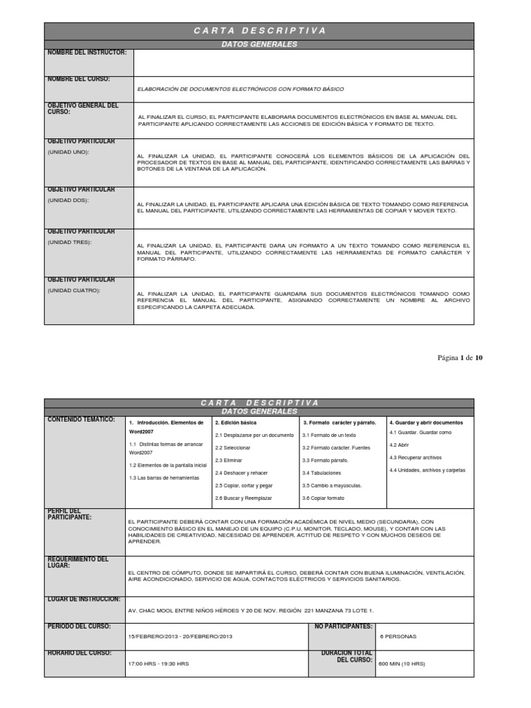 2 Carta Descriptiva Ec0217 Ejemplo | Microsoft Word | Archivo de ...