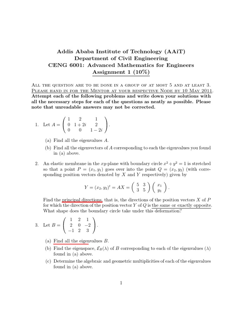 Addis Ababa Institute of Technology (Aait) Department of Civil Engineering Ceng 6001: Advanced ...