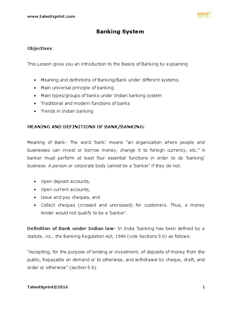 1 Banking System PDF | PDF | Reserve Bank Of India | Banks