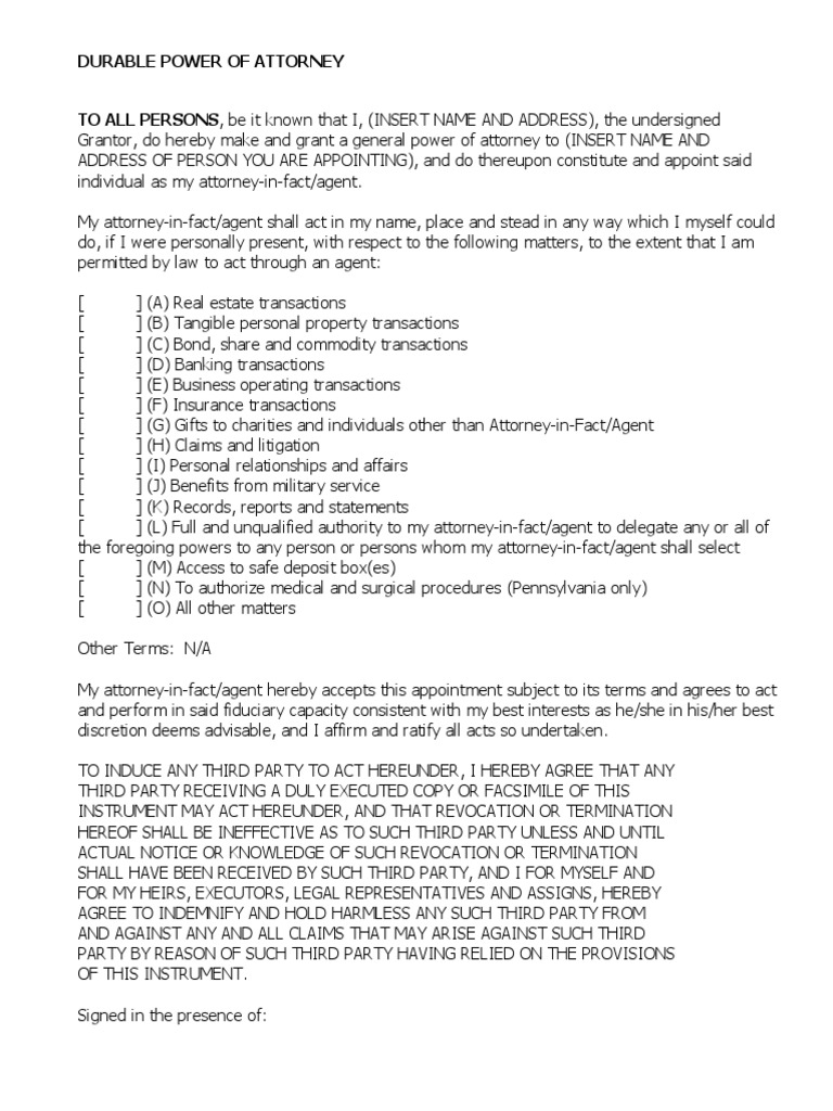 Durable Power of Attorney Document | PDF | Power Of Attorney | Virtue