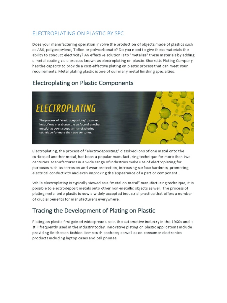 Electroplating Techniques for Plastics | PDF | Thermoplastic | Metals