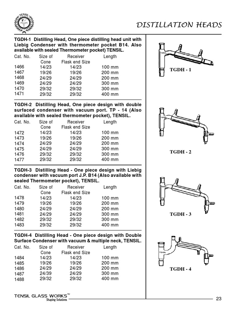 Distillation Heads: TGDH - 1 | PDF | Distillation | Laboratory Equipment