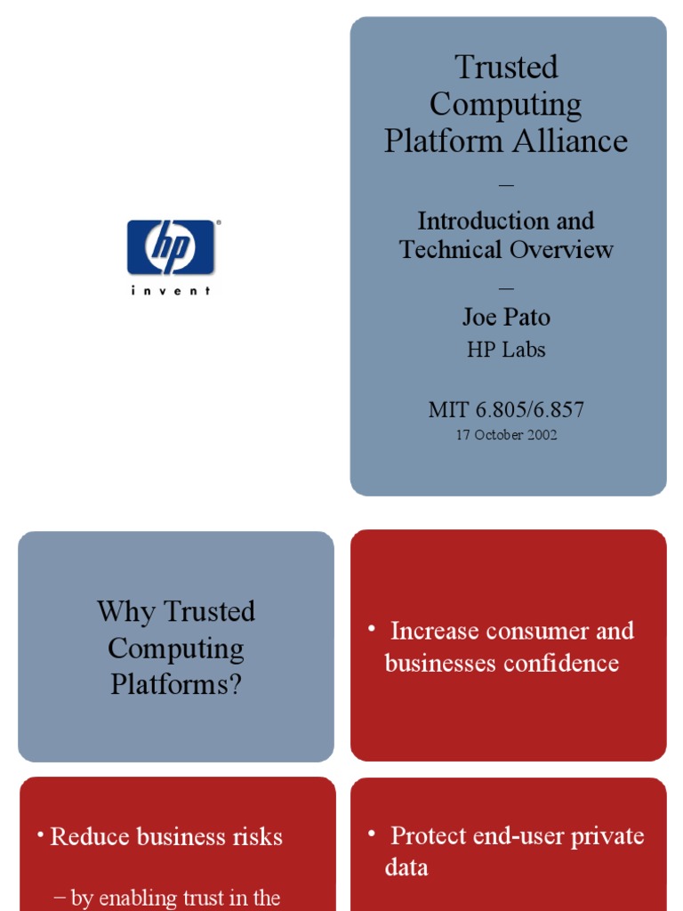 Trusted Computing Platform Alliance: Introduction and Technical Overview Joe Pato | PDF | Key ...