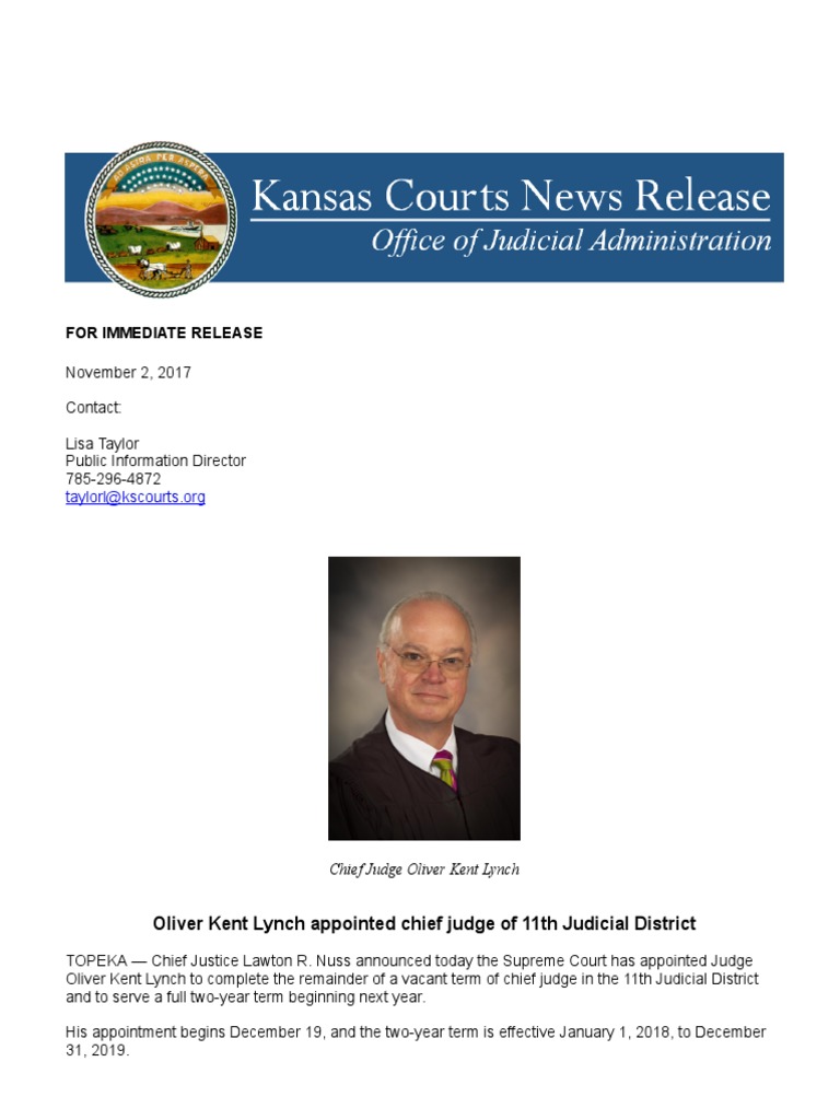Oliver Kent Lynch Appointed Chief Judge of 11th Judicial District ...