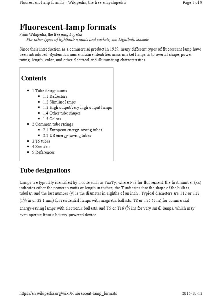 Fluorescent-Lamp Formats: From Wikipedia, The Free Encyclopedia | PDF ...