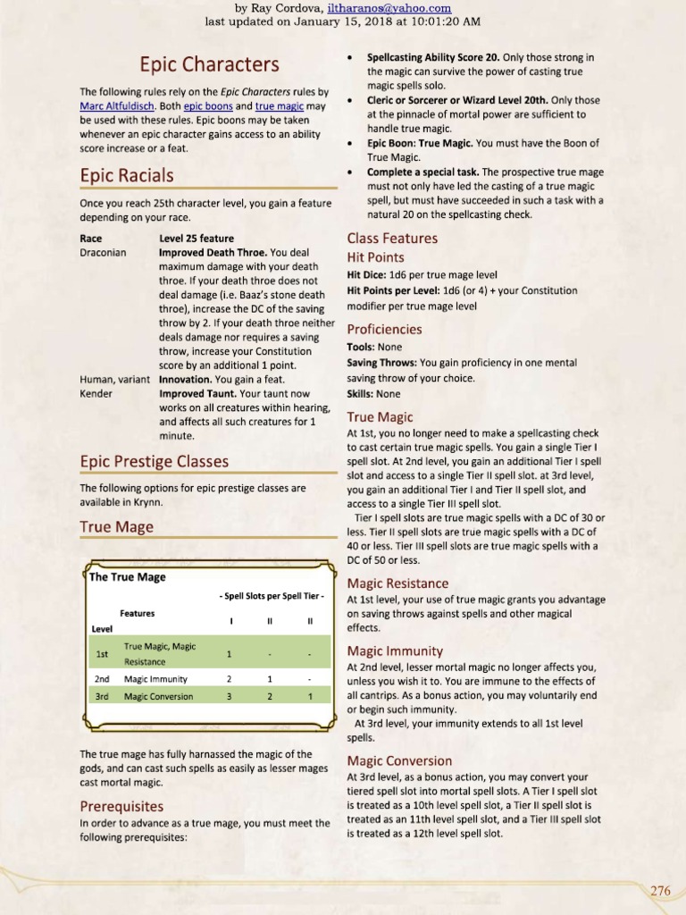 Excerpt - 5e Epic Characters For Dragonlance | PDF