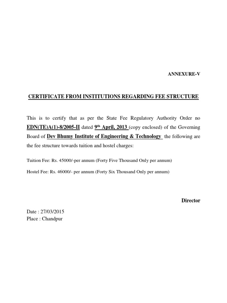 Fee Certificate | PDF