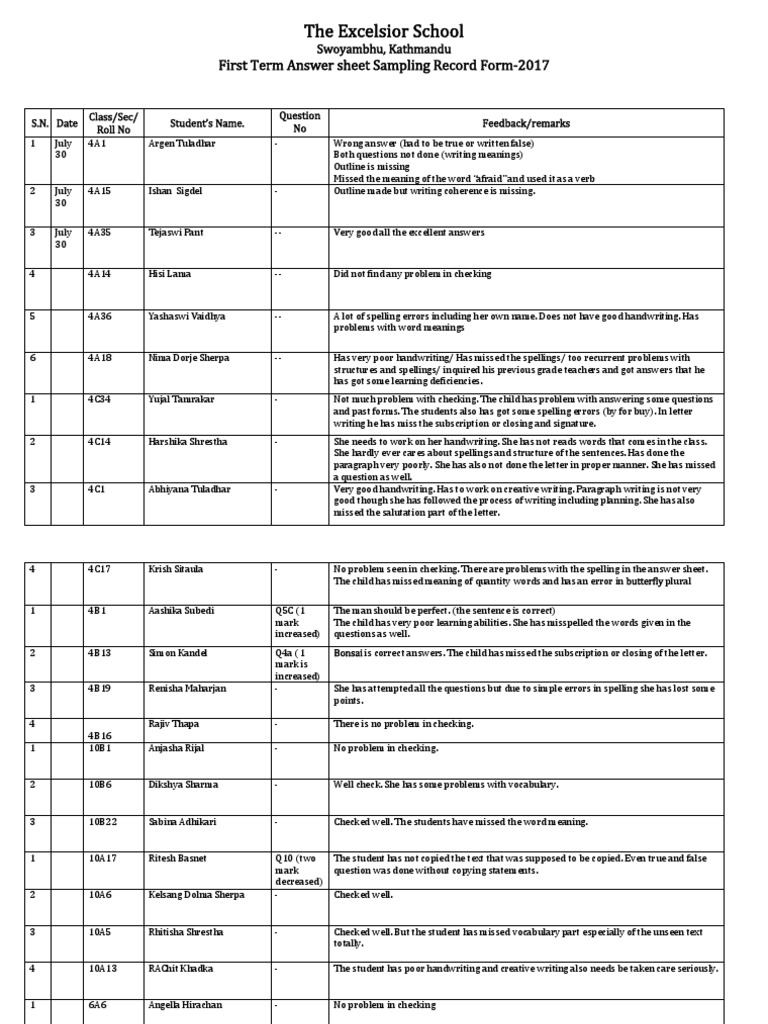 Answer Sheet Sample Record | PDF | Question | Reading Comprehension