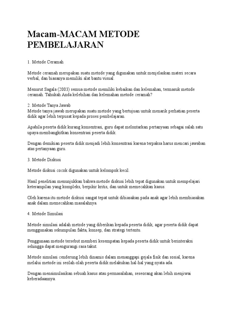 Macam Macam Metode Pembelajaran | PDF