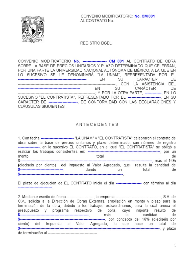 Convenio Modificatorio Contrato | PDF | Gobierno | Economias