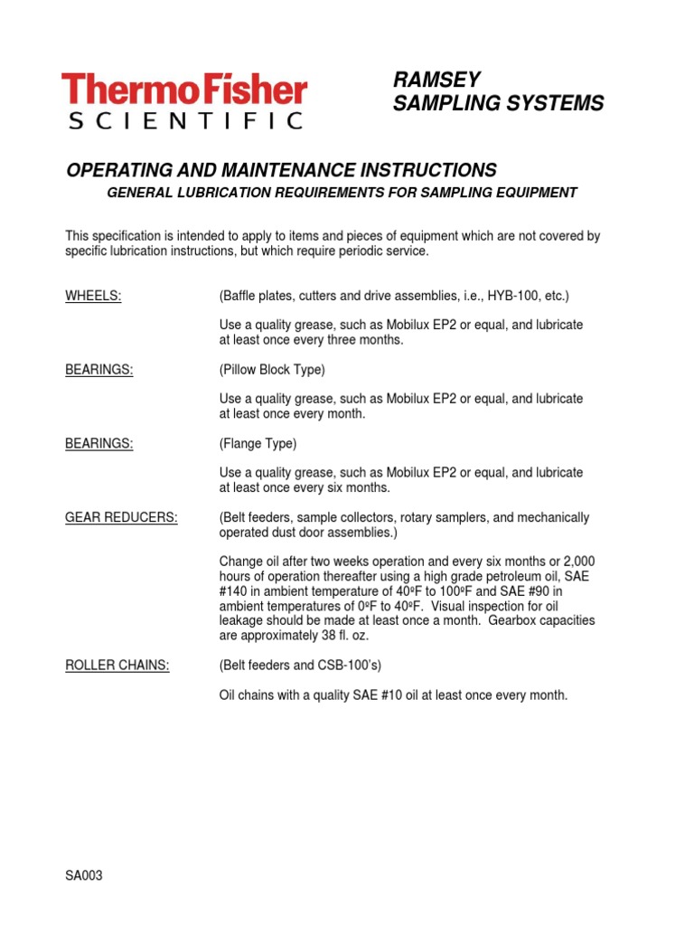 Ramsey Sampling Systems: Operating and Maintenance Instructions | PDF ...