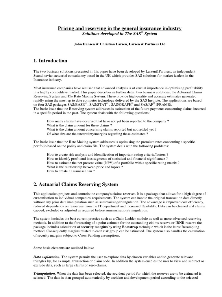 Pricing and Reserving in The General Insurance Industry | PDF ...