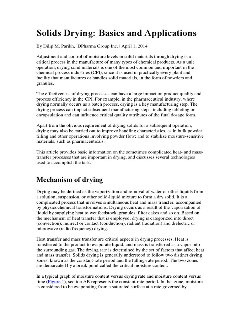 Solids Drying: Basics and Applications | PDF | Humidity | Clothes Dryer