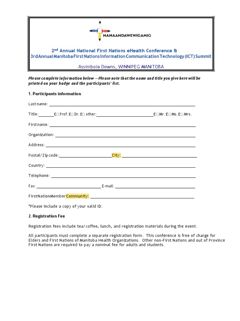 REGISTRATION FORMS: National First Nations Ehealth Conference / MB ...
