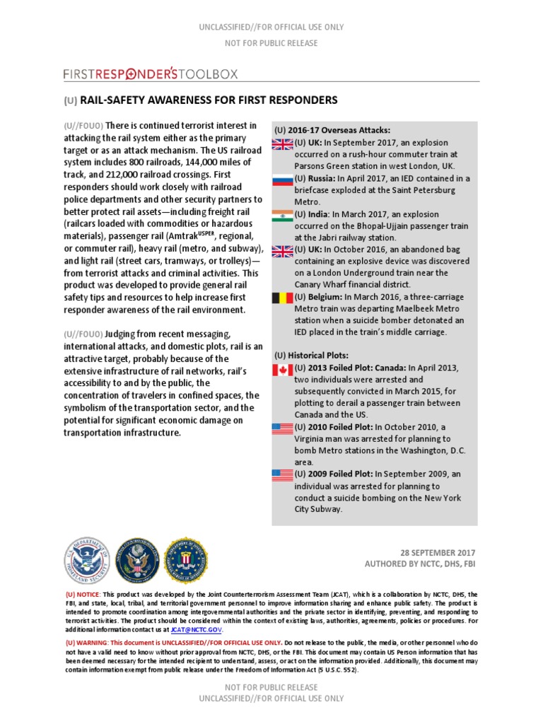 Dhs FBI NCTC Railsafety | PDF | Rail Transport | Train