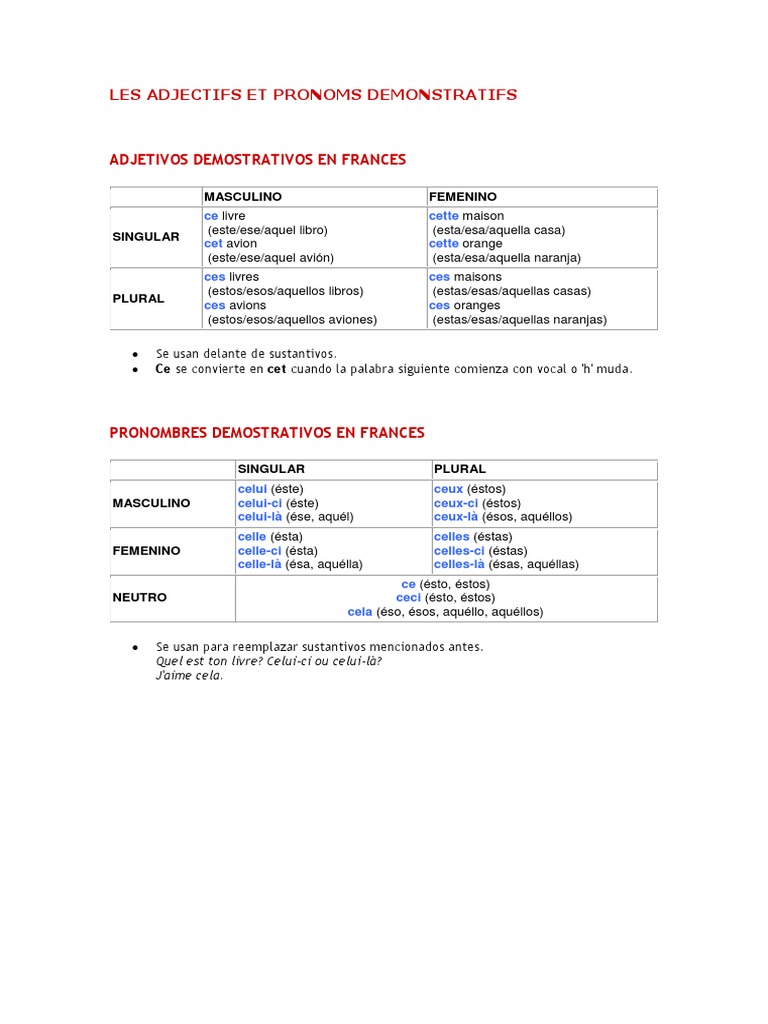 Les Adjectifs Et Pronoms Demonstratifs | PDF | Morfología | Sintaxis